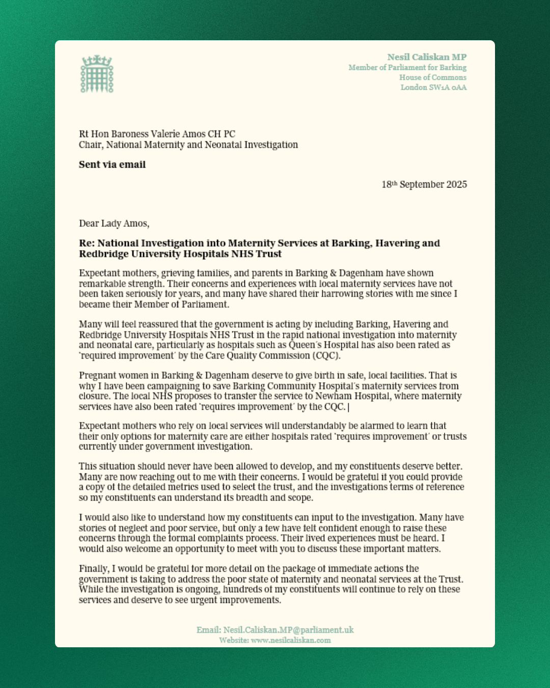 Barking MP calls for urgent action on local maternity services under ...